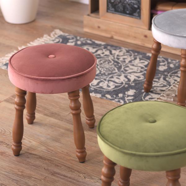 スツール ベロア クラシック 北欧 姫系 アンティーク調 腰掛け 椅子 オットマン 木製 カフェ風 おしゃれ チェア ドレッサースツール ピ